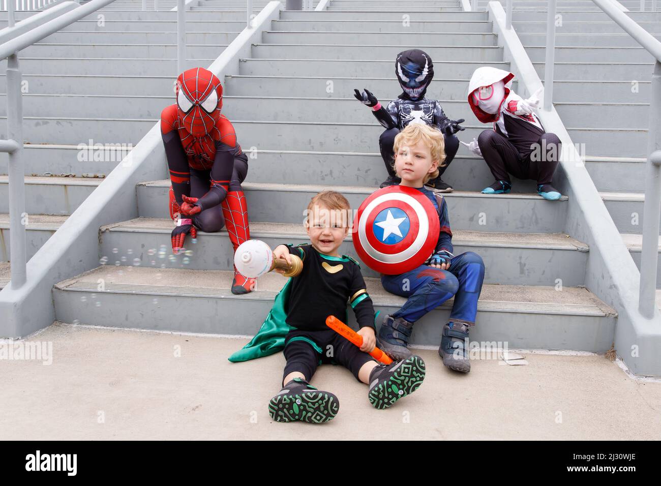 April 2, 2022: Young Marvel Cosplayers at Wondercon on Saturday April 2 ...