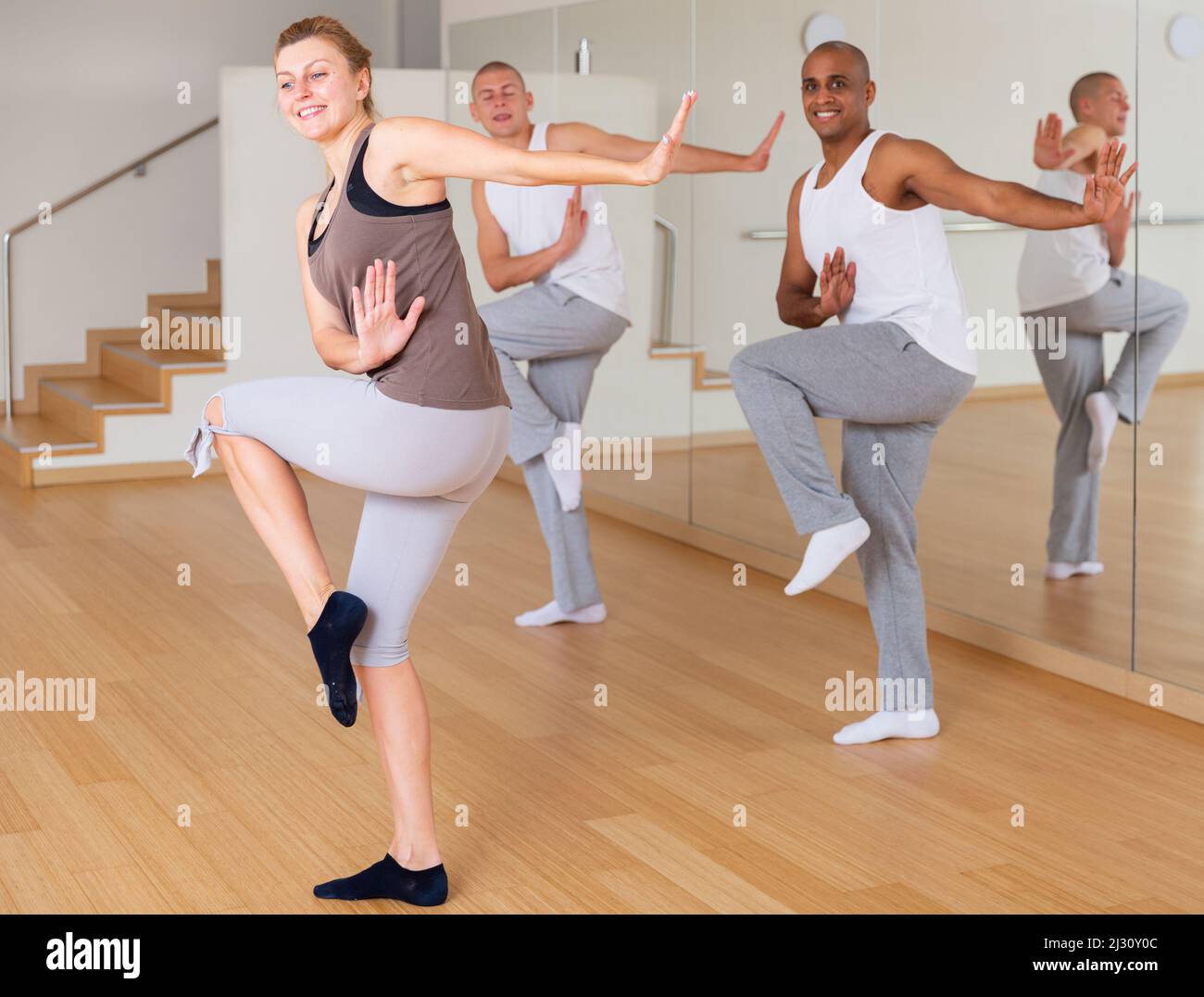 Men and ladies dancing aerobics at lesson in dance class Stock Photo ...