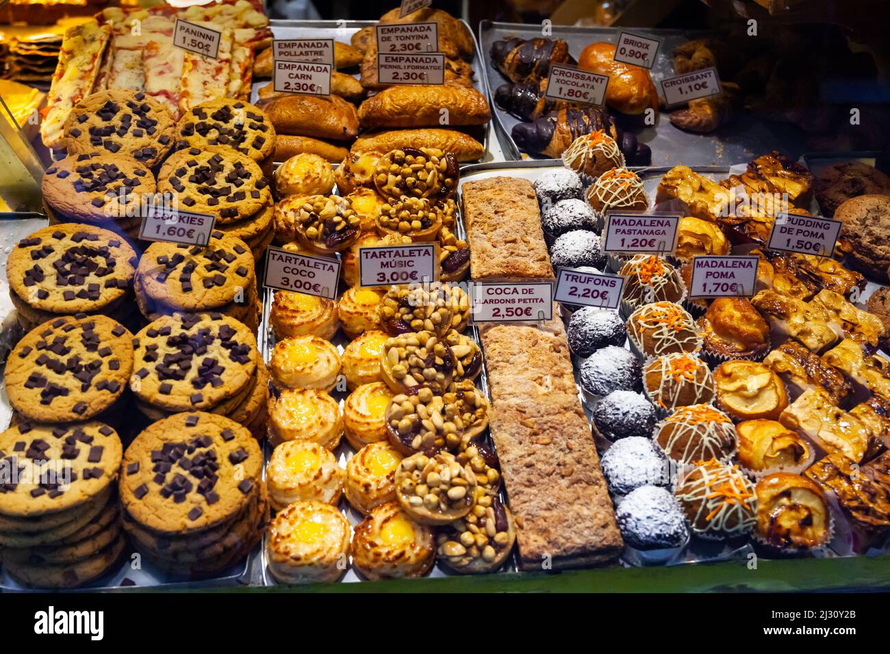 Showcase of Catalan pastry shop Stock Photo - Alamy