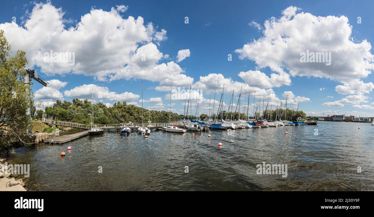 WALLUF, GERMANY - AUG 6, 2017: pier with private sailing boats at ...