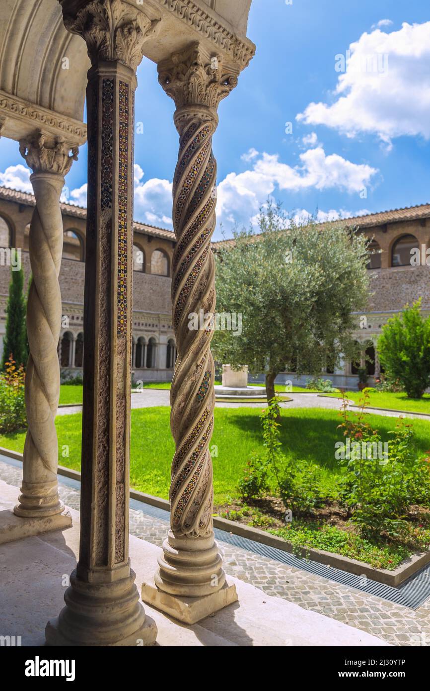 Rome, San Giovanni in Laterano, cloister with double columns and cosmat ...