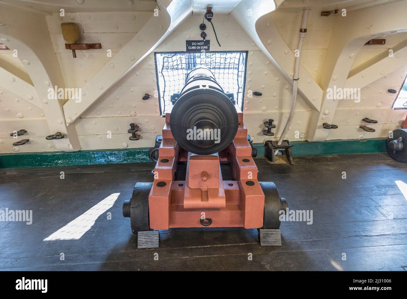 BOSTON, USA - SEP 13, 2017: cannons inside famous USS Constitution ...