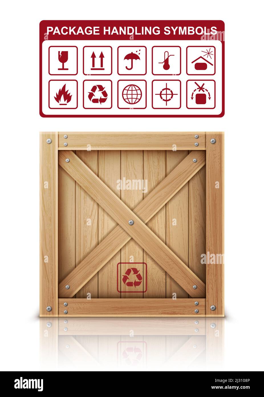 Wooden box and package handling symbols icons set realistic vector ...