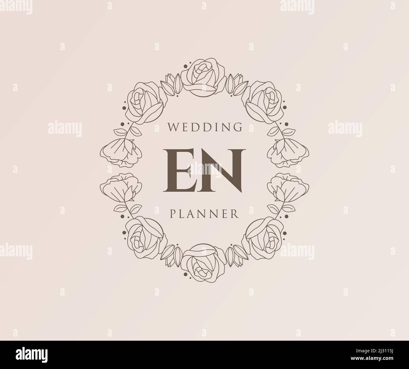 EN Initials letter Wedding monogram logos collection, hand drawn modern ...
