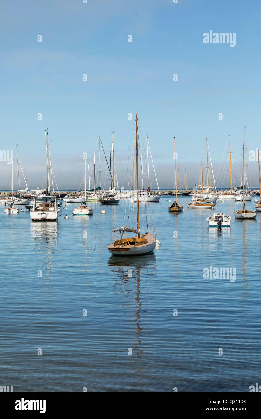 TISBURY, USA - SEP 25, 2017: sailing ships anchor in the harbor of ...