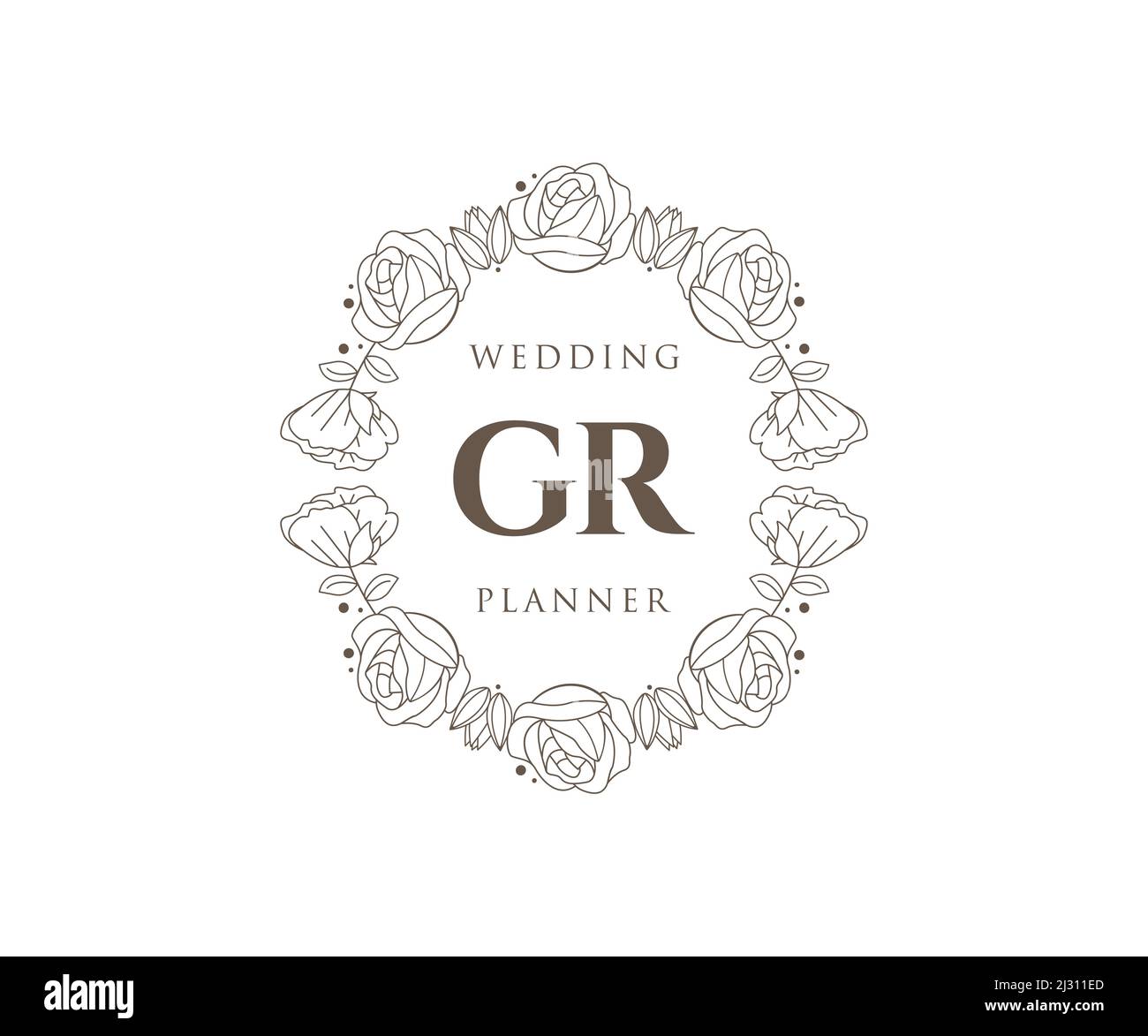 GR Initials letter Wedding monogram logos collection, hand drawn modern ...