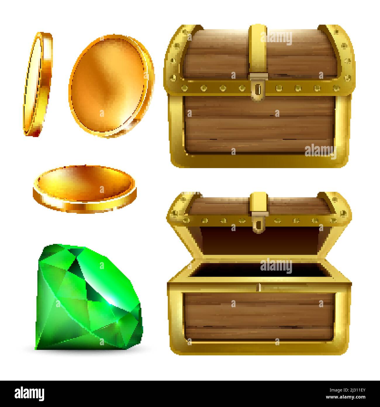 Treasure Coin And Diamond In Chest Set Vector Stock Vector Image & Art ...