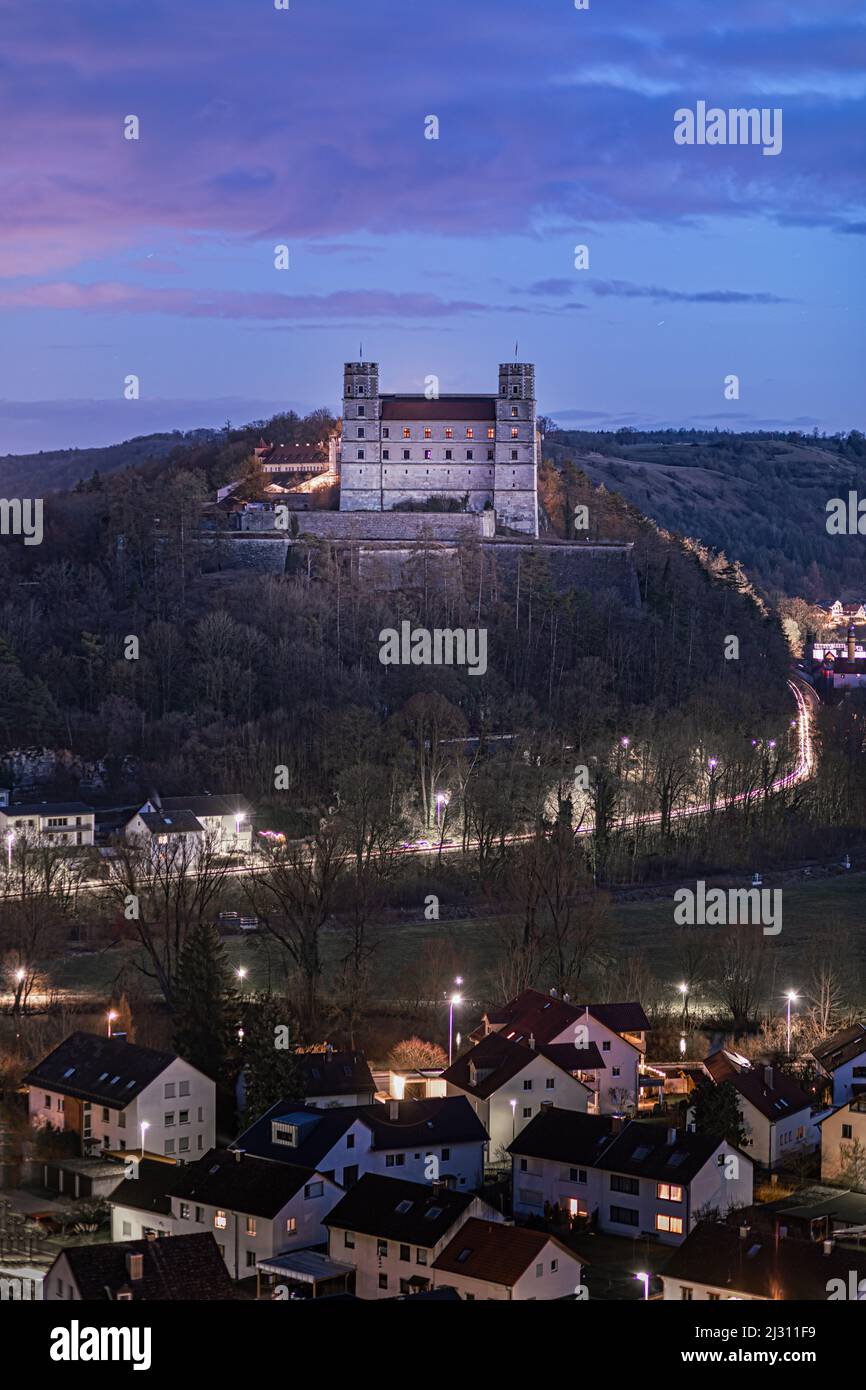 The baroque Eichstätt at the blue hour, Altmühltal, Upper Bavaria ...