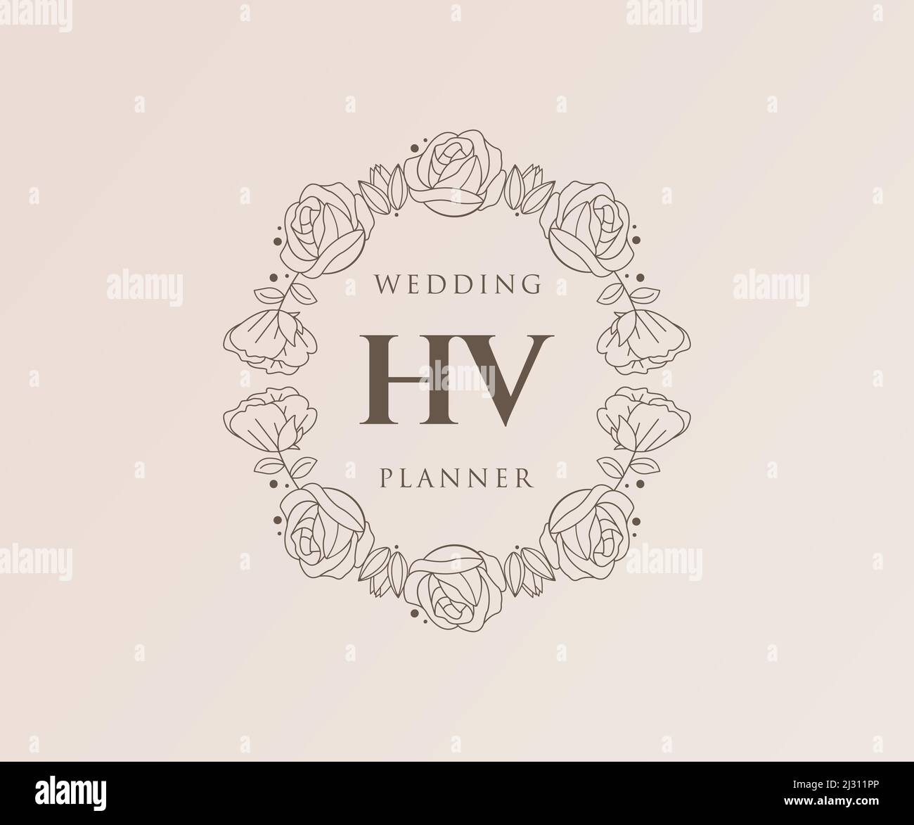 HV Initials letter Wedding monogram logos collection, hand drawn modern minimalistic and floral ...