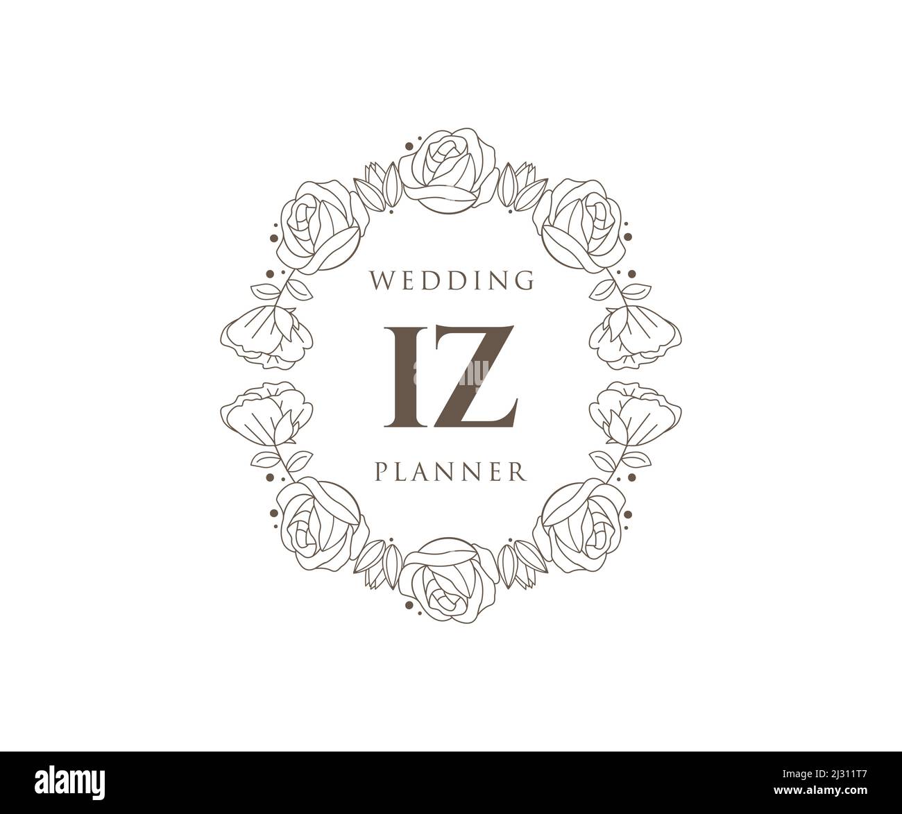 IZ Initials letter Wedding monogram logos collection, hand drawn modern ...