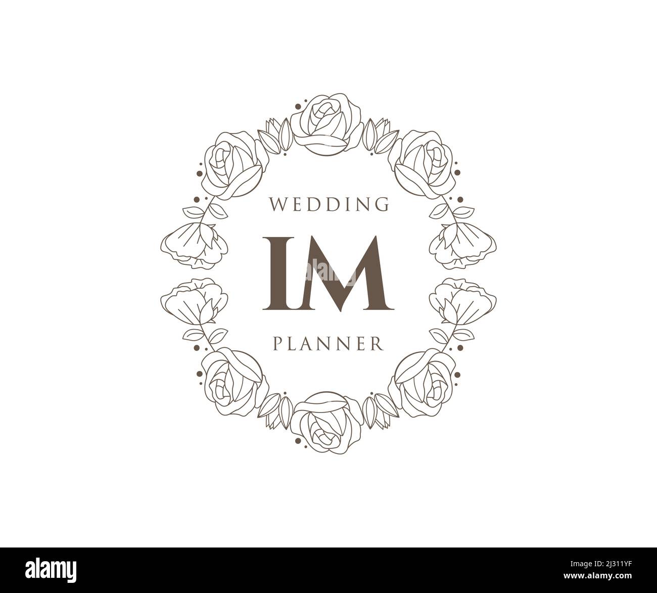 IM Initials letter Wedding monogram logos collection, hand drawn modern minimalistic and floral ...