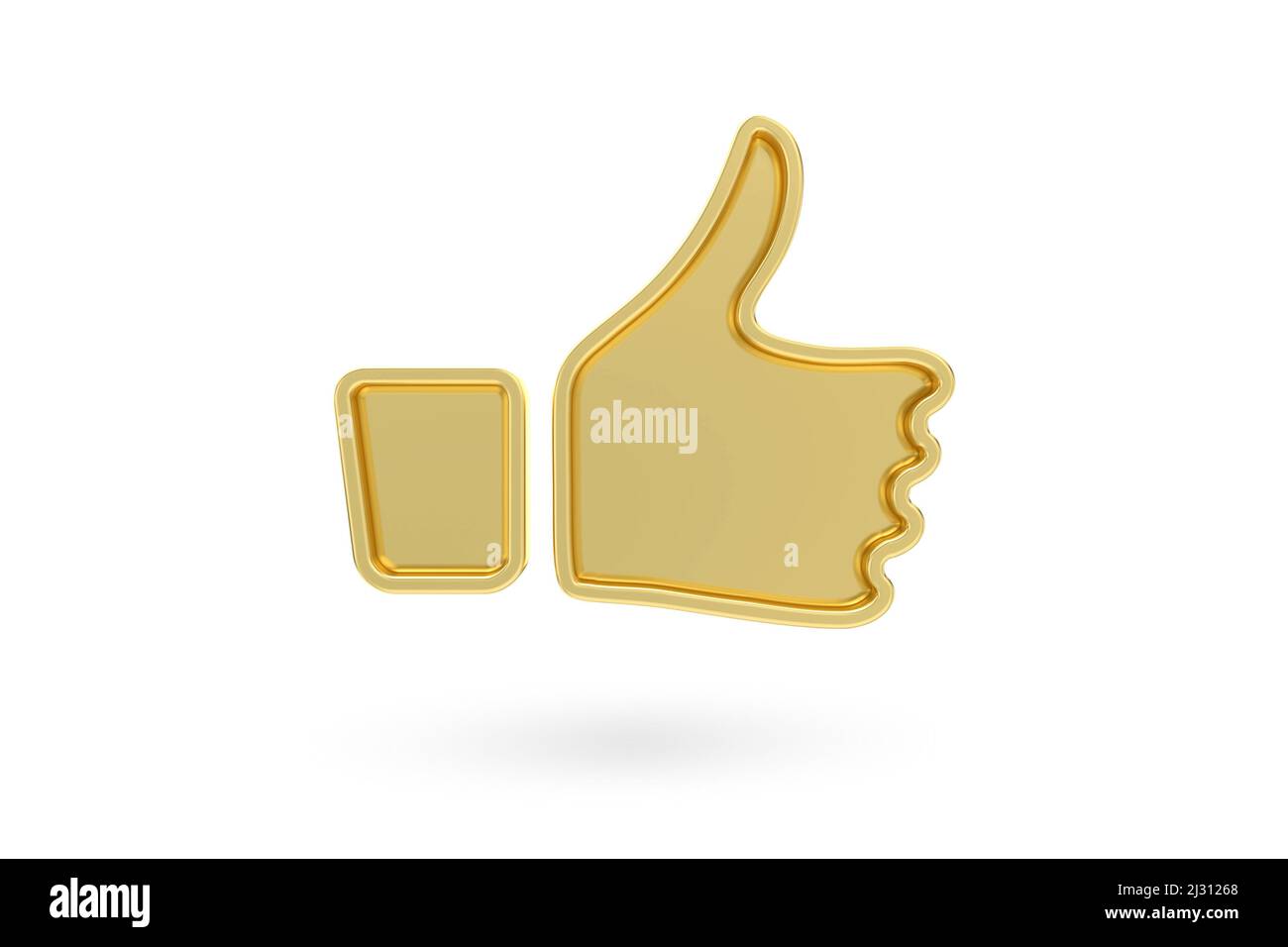 Gold thumb up icon isolated from the white background. 3d rendering ...