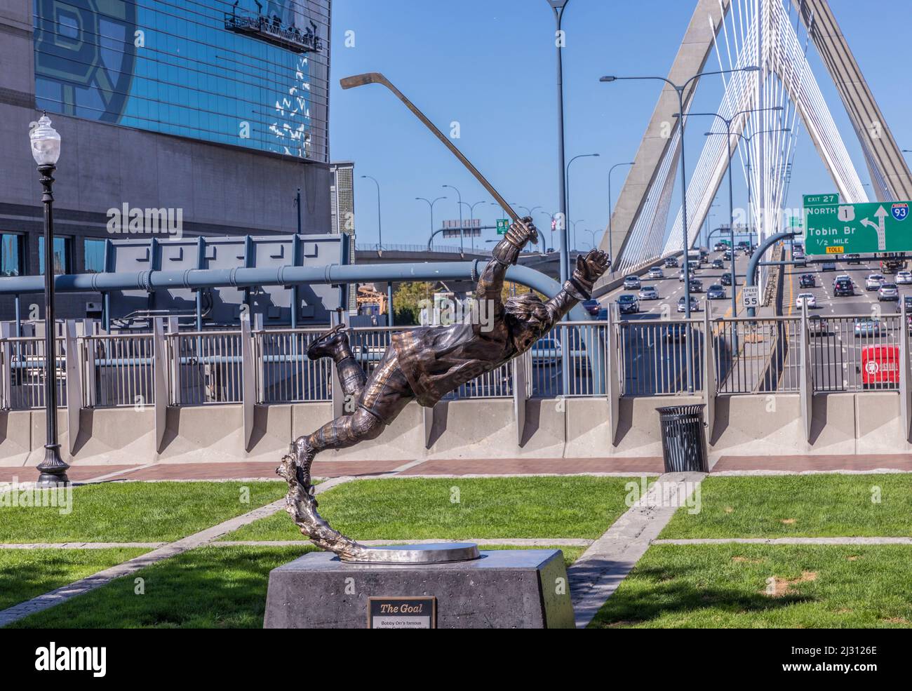 BOSTON, USA - SEP 29, 2017: statue the goal of famous sportsman Bobby ...