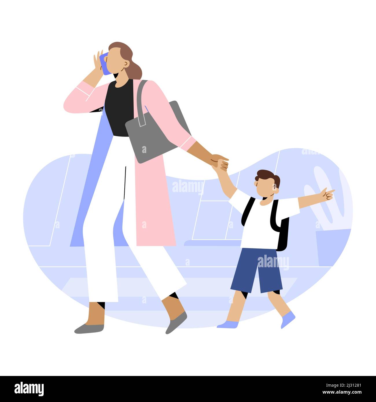 Child walking to school with parent Stock Vector Images - Alamy