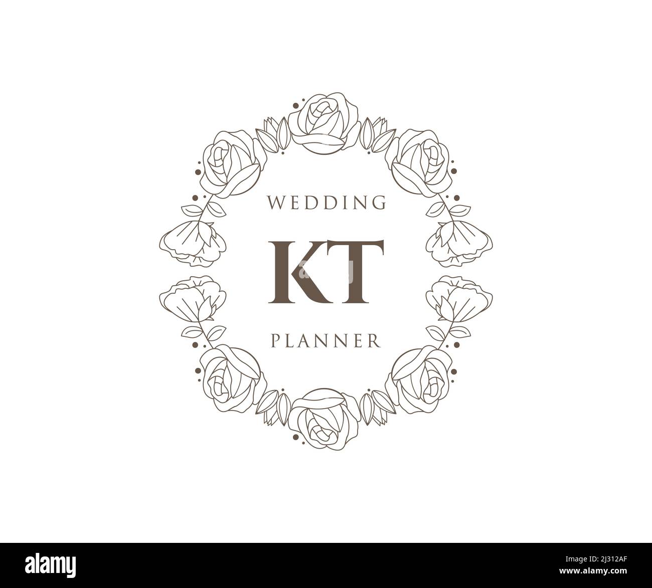 KT Initials letter Wedding monogram logos collection, hand drawn modern ...