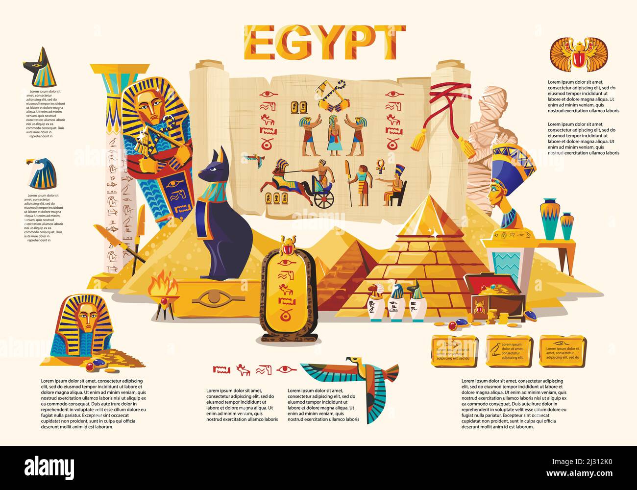 Ancient Egypt infographic cartoon vector travel concept. Papyrus scroll ...