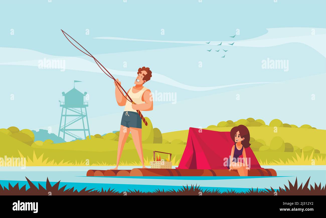 Family Fishing Cartoon