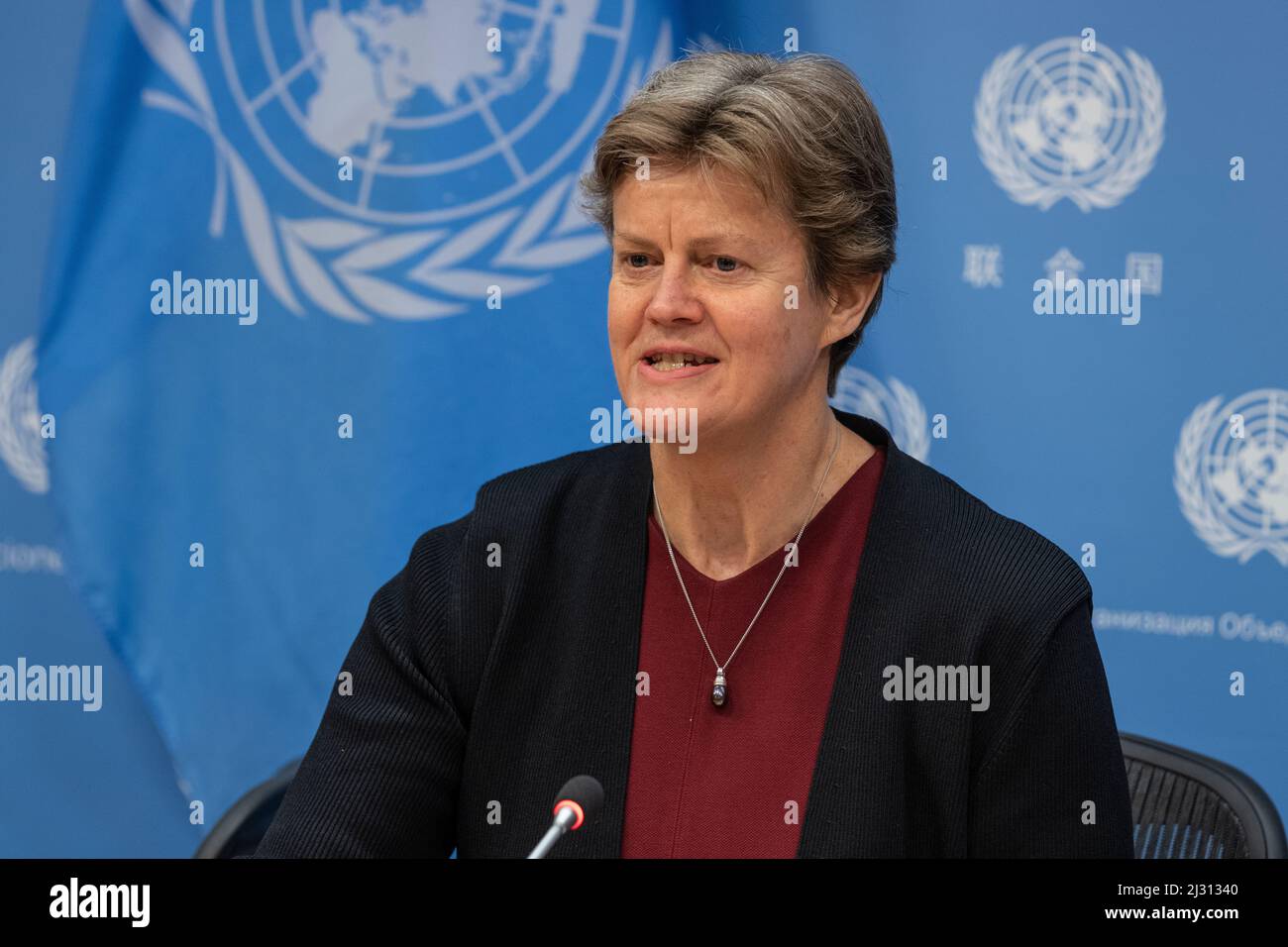 New York, NY - April 4, 2022: Ambassador Barbara Woodward, Permanent Representative of the UK to ...