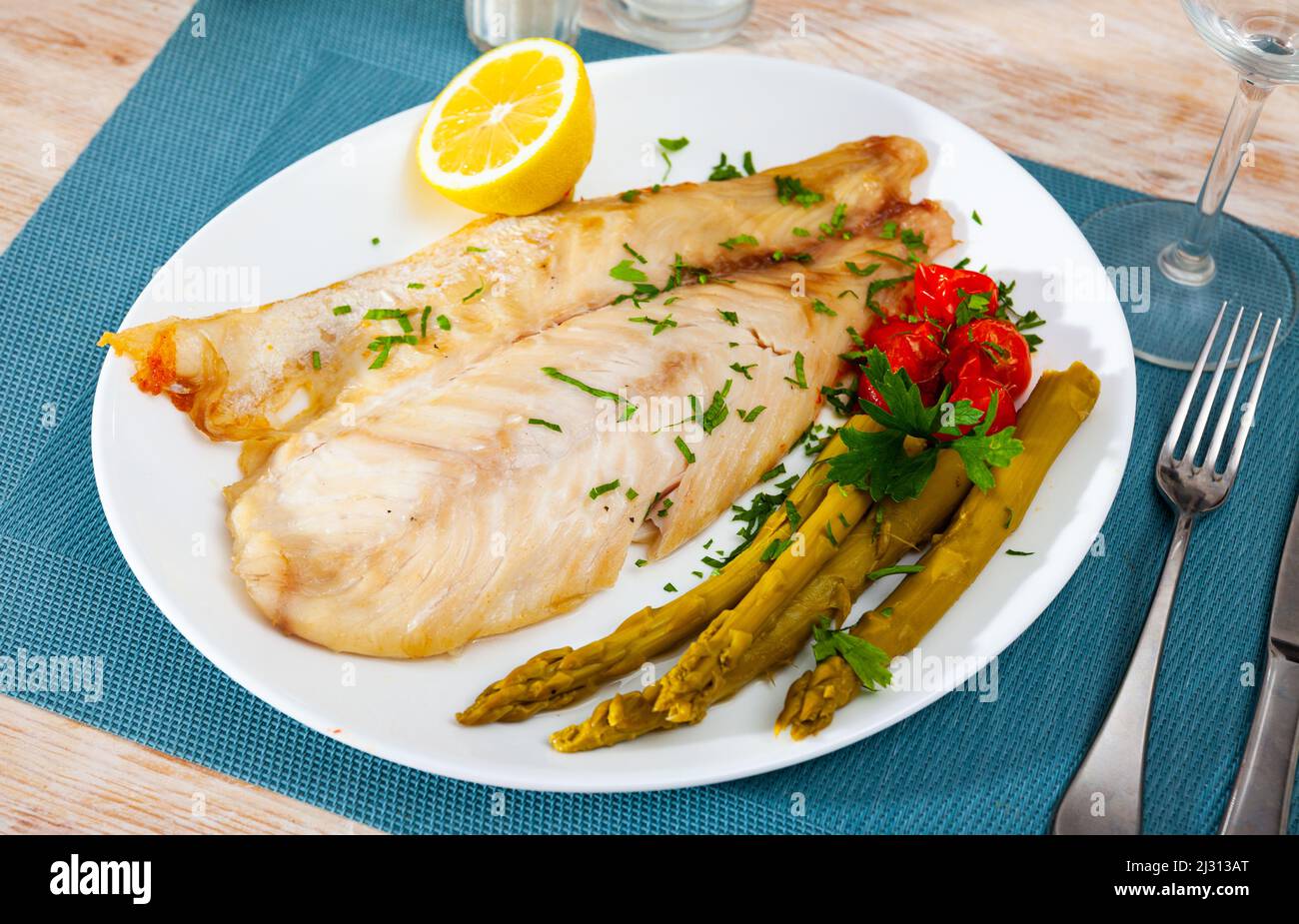 Roasted perch fish fillet with pickled vegetables Stock Photo - Alamy