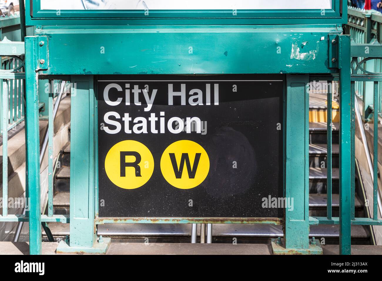 NEW YORK, USA - OCT 5, 2017: entrance for metro City Hall Station with ...