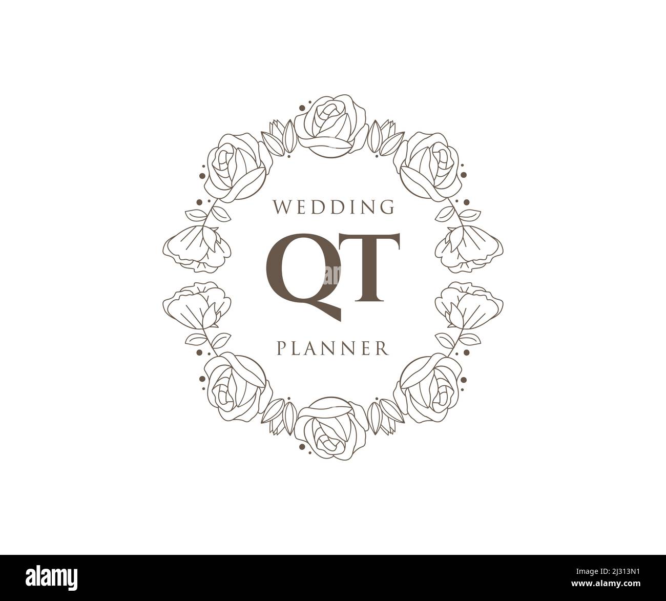 QT Initials letter Wedding monogram logos collection, hand drawn modern ...