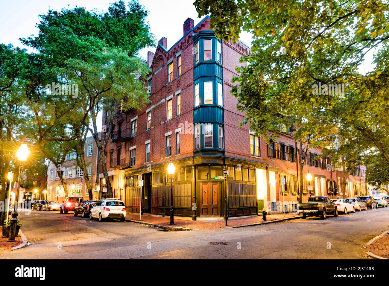 BOSTON, USA - SEP 12, 2017: the old downtown quarter of Boston with 3 ...