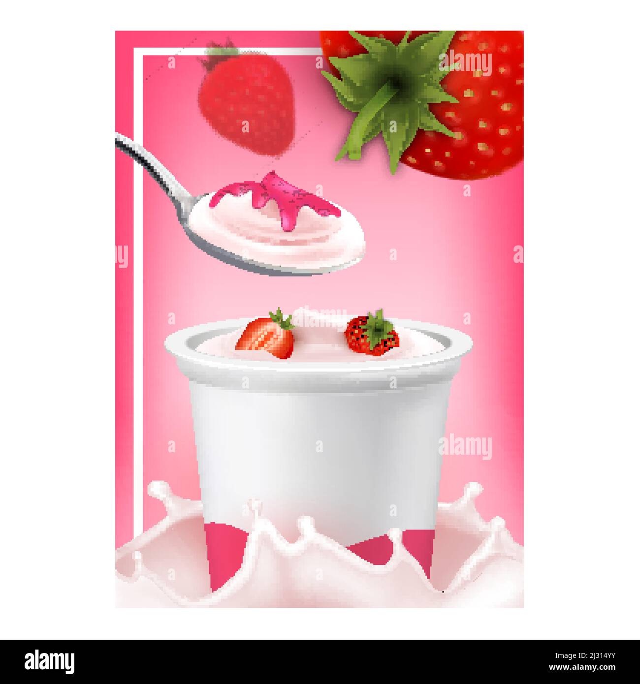 Strawberry Yogurt Food Promotional Poster Vector Stock Vector Image ...
