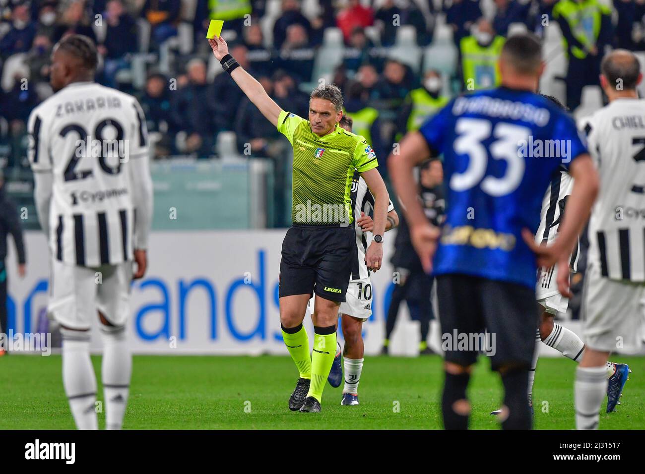 Turin, Italy. 03rd, April 2022. Referee Massimiliano Irrati seen during ...
