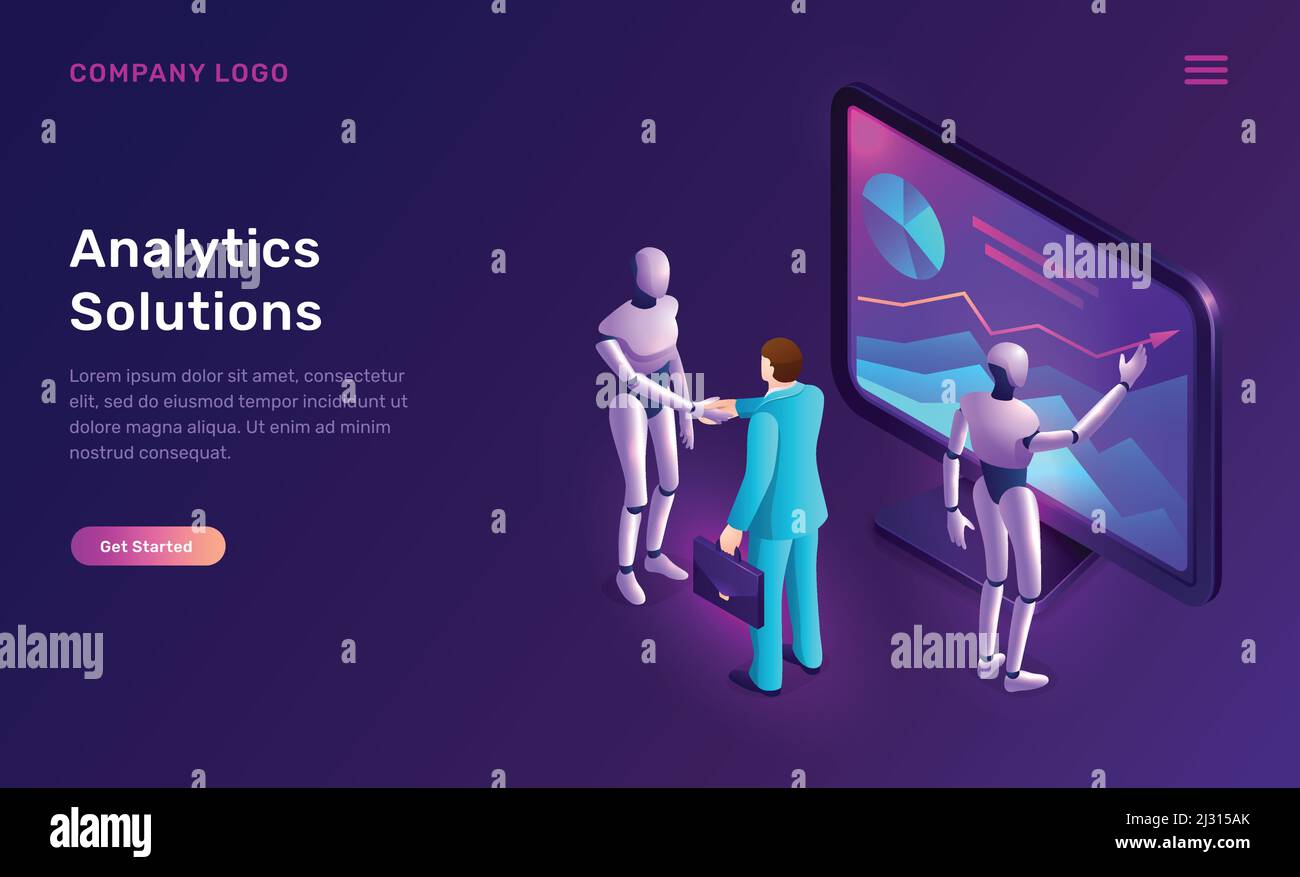 Data analysis or analytics solutions, isometric concept vector ...