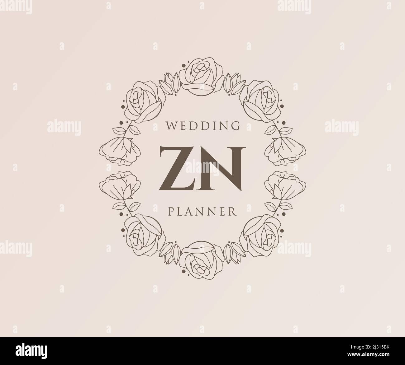 ZN Initials letter Wedding monogram logos collection, hand drawn modern minimalistic and floral ...