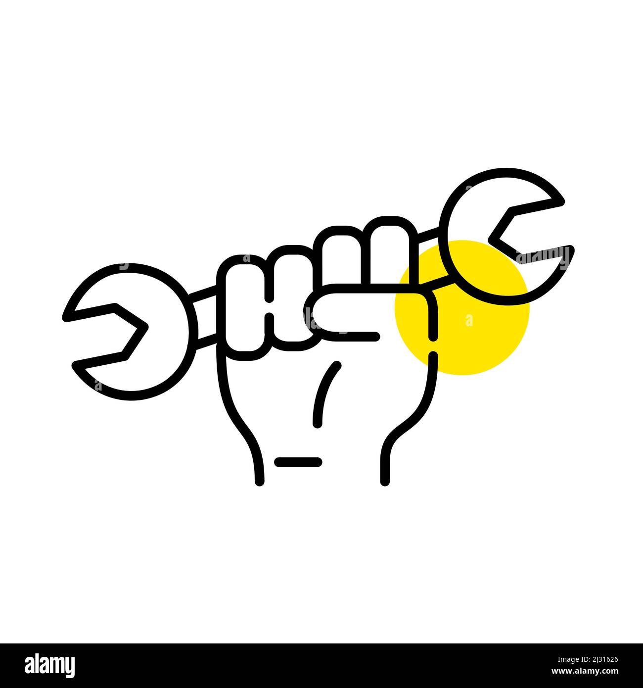 Hand holding up a wrench. Labour day worker solidarity and celebration ...