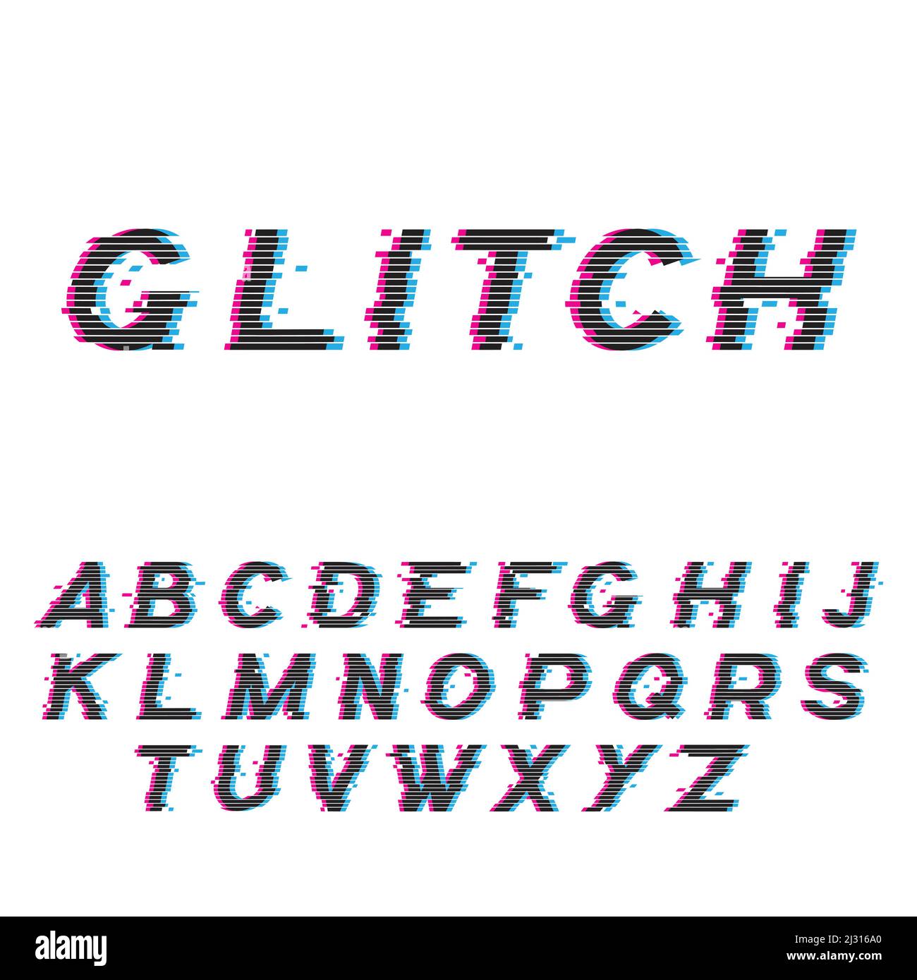 Glitch font or distorted abc, trendy latin type set vector illustration ...