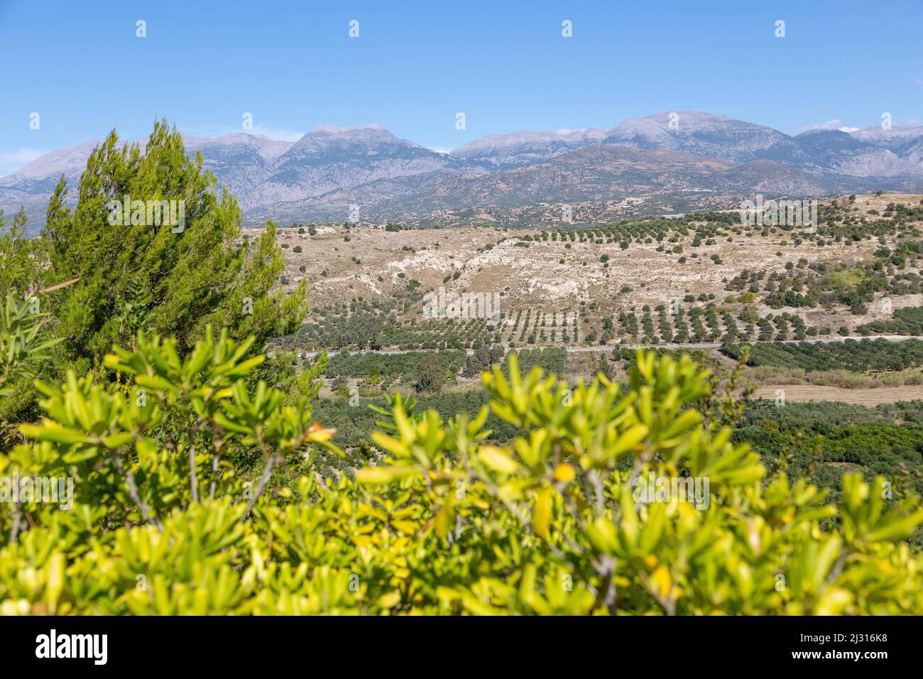 Ida Mountains; Messara plain, view from Festos Stock Photo - Alamy