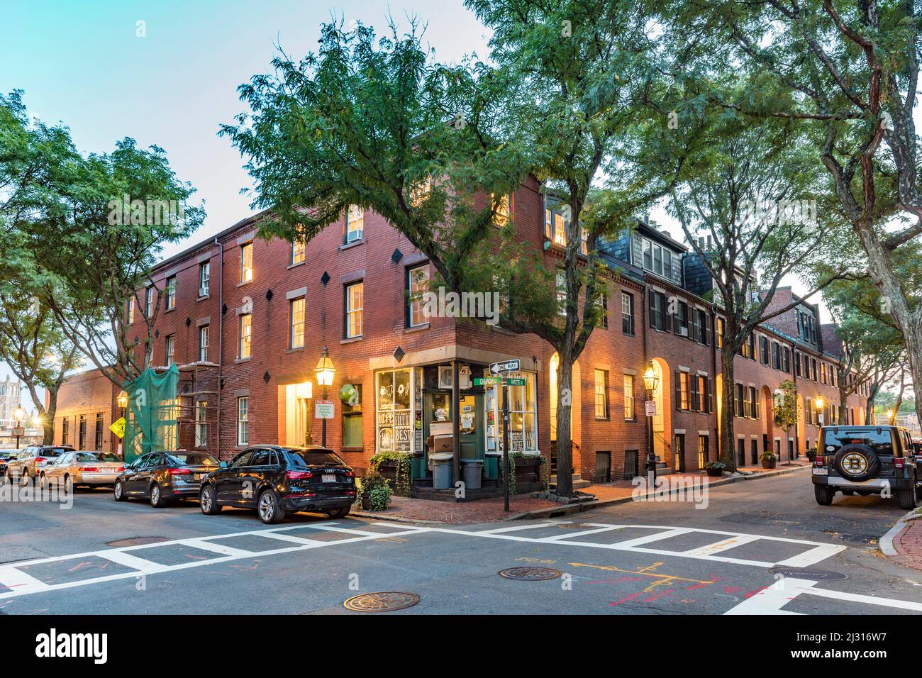 BOSTON, USA - SEP 12, 2017: the old downtown quarter of Boston with 3 ...