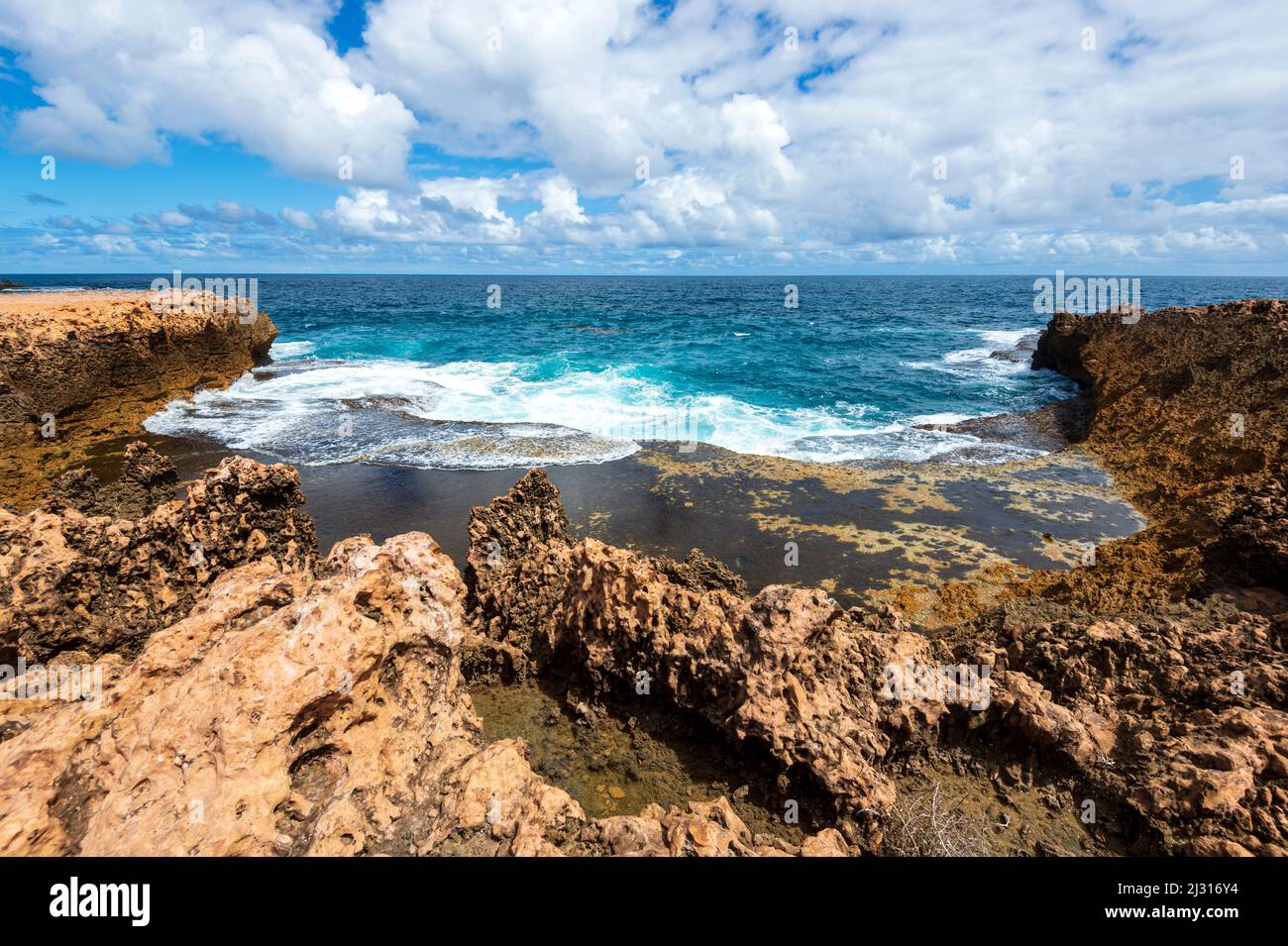 Spectacular view of the scenic rocky coastline at Point Quobba, a ...