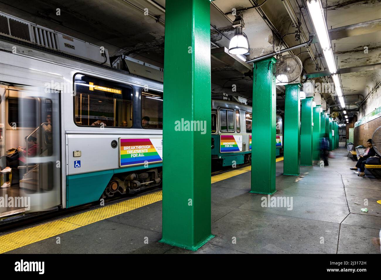 BOSTON, USA - SEP 12, 2017: people wait for the next Metro at green ...
