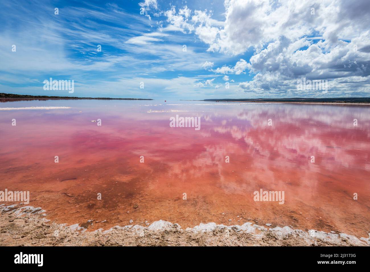 Clouds reflections in Hutt Lagoon, a popular tourist attraction also ...