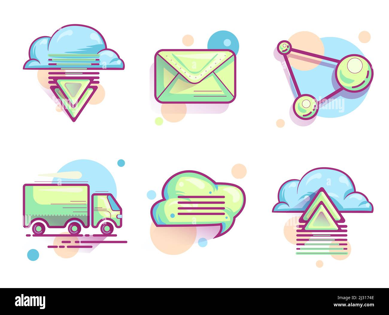 Cloud email icons, set vector illustrations. Modern color pictograms ...
