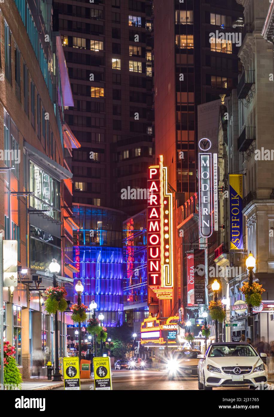 BOSTON, USA - SEP 13, 2017: view to famous historic theater district in ...