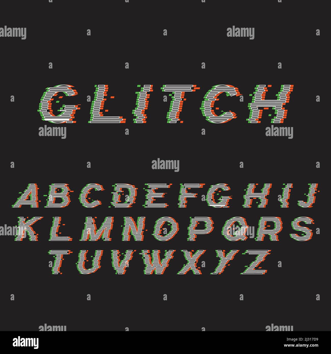 Glitch font or distorted abc, trendy latin type set vector illustration ...