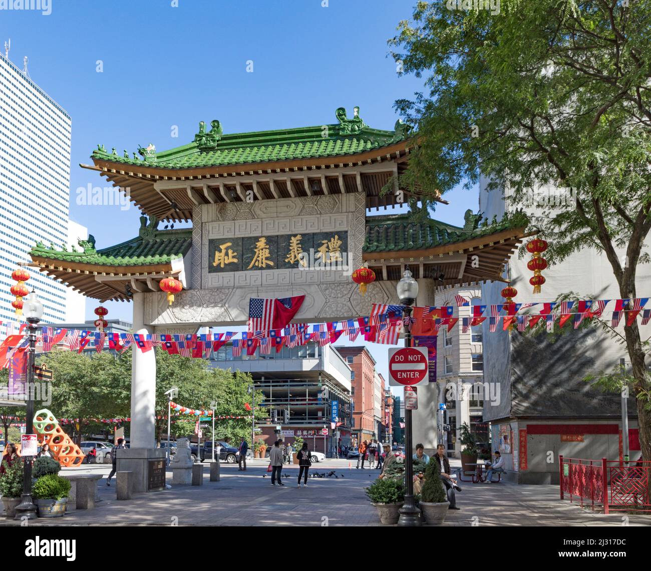BOSTON, USA - SEP 29, 2017: streetlife in China town in Boston. This ...