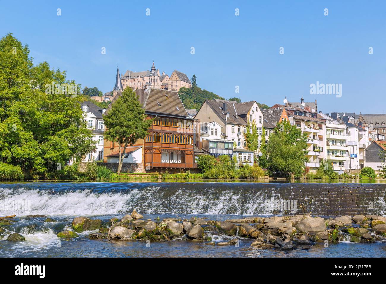 Marburg an der Lahn; City view of Trojedamm, Landgrave Castle Stock ...