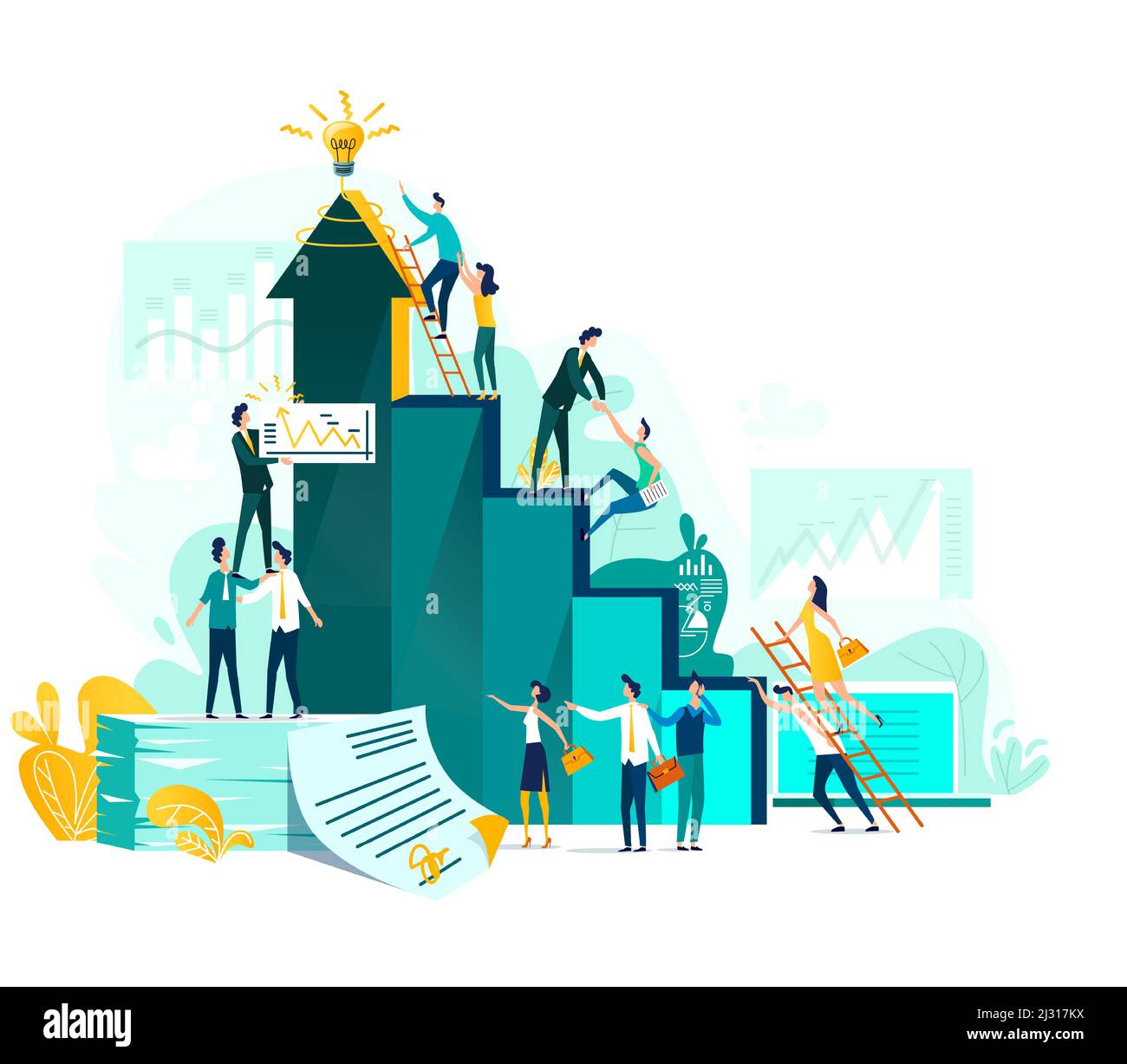 Goal achievement and teamwork business concept, career growth and ...