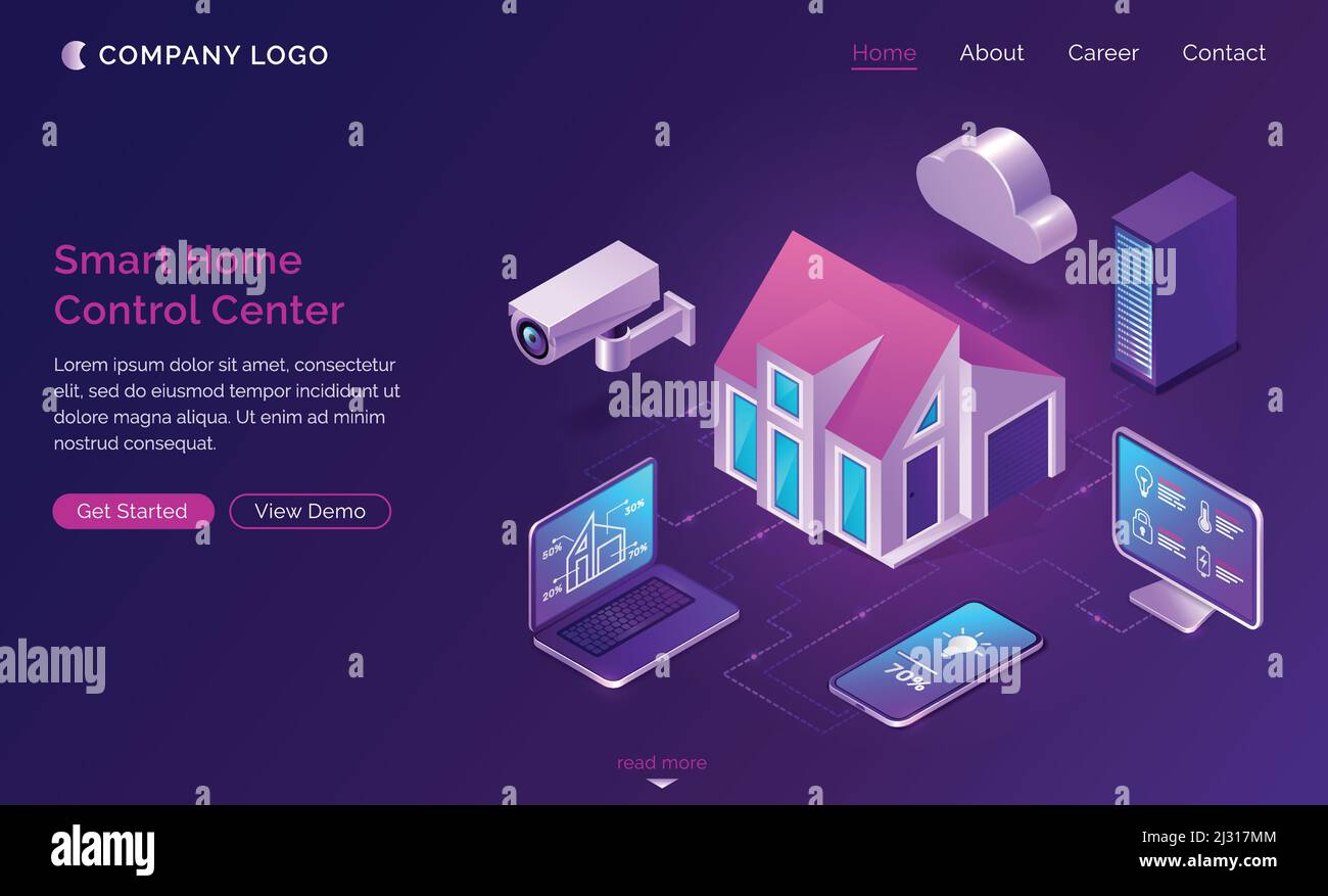 Smart home isometric, internet of things concept vector illustration. Control center with ...