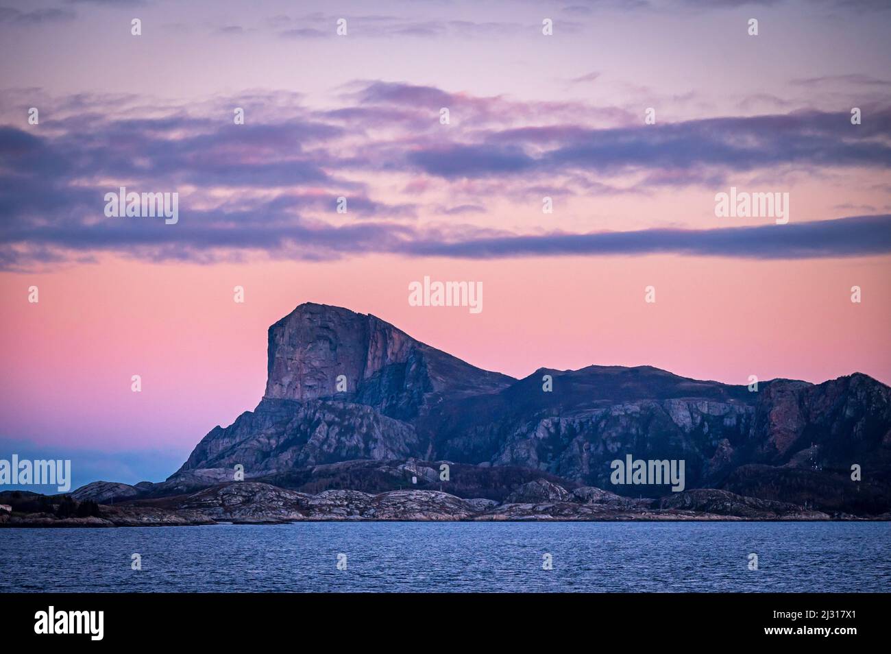 Mountain ranges at the Arctic Circle with a beautiful red morning ...