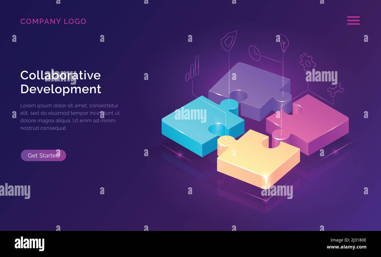Collaborative development, isometric business concept vector. Color ...