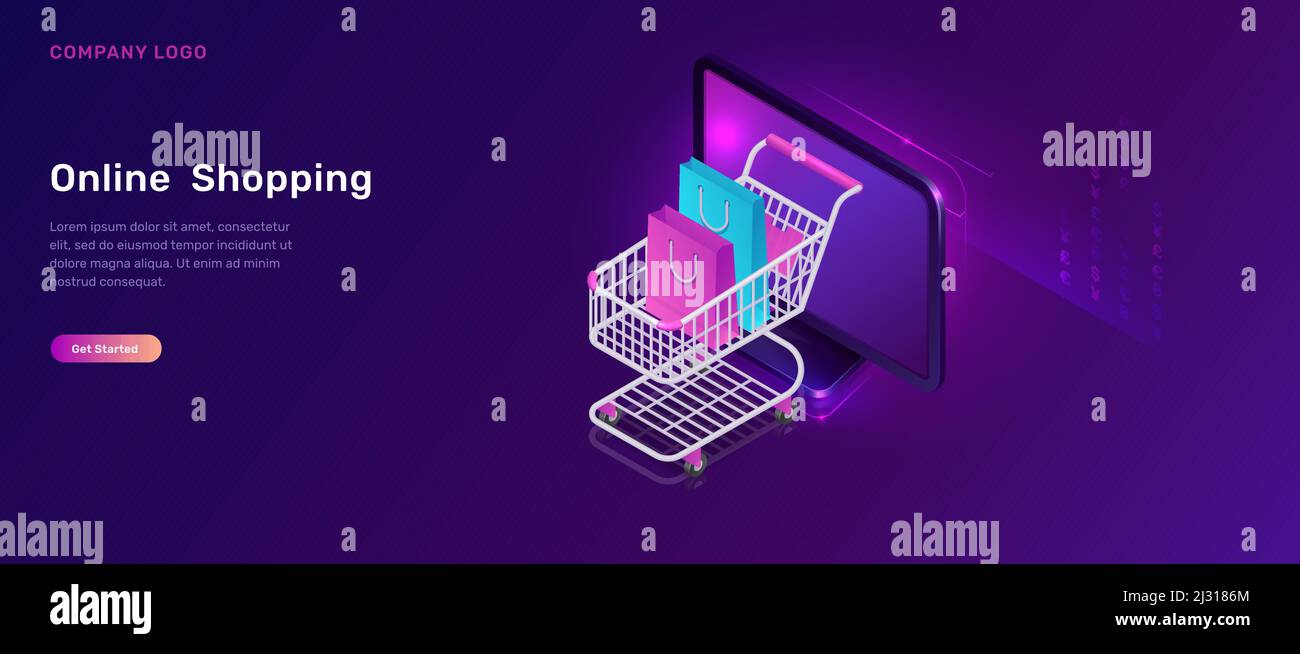 Online shopping, isometric concept vector illustration. Computer ...