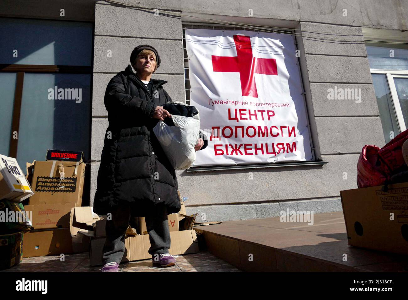 A woman is seen on the grounds of the IDP Assistance Center, Odesa ...
