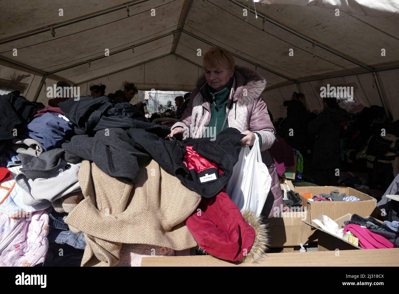 A woman is seen on the grounds of the IDP Assistance Center, Odesa ...