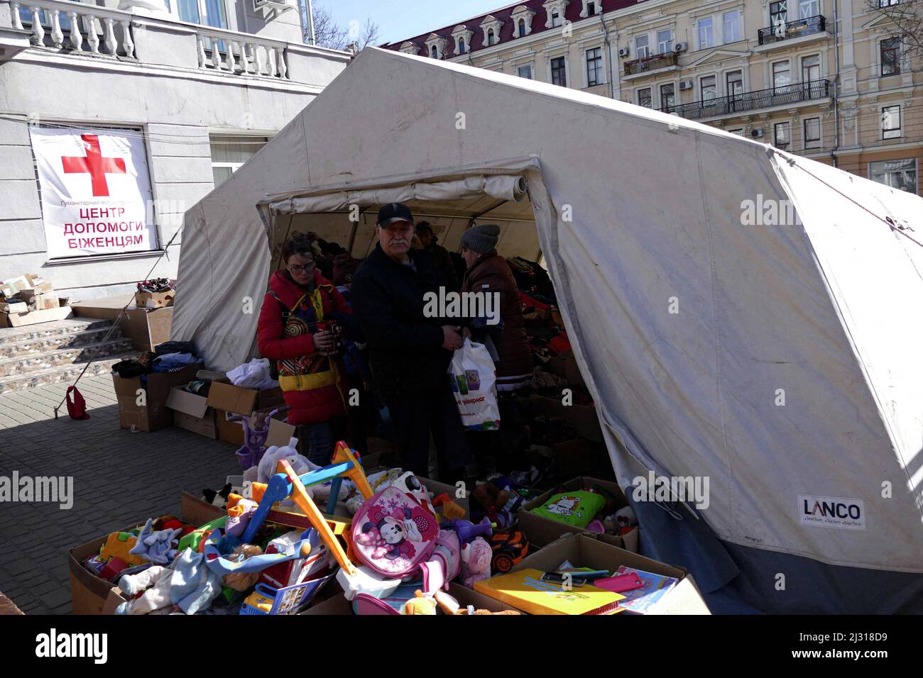 People are seen on the grounds of the IDP Assistance Center, Odesa ...